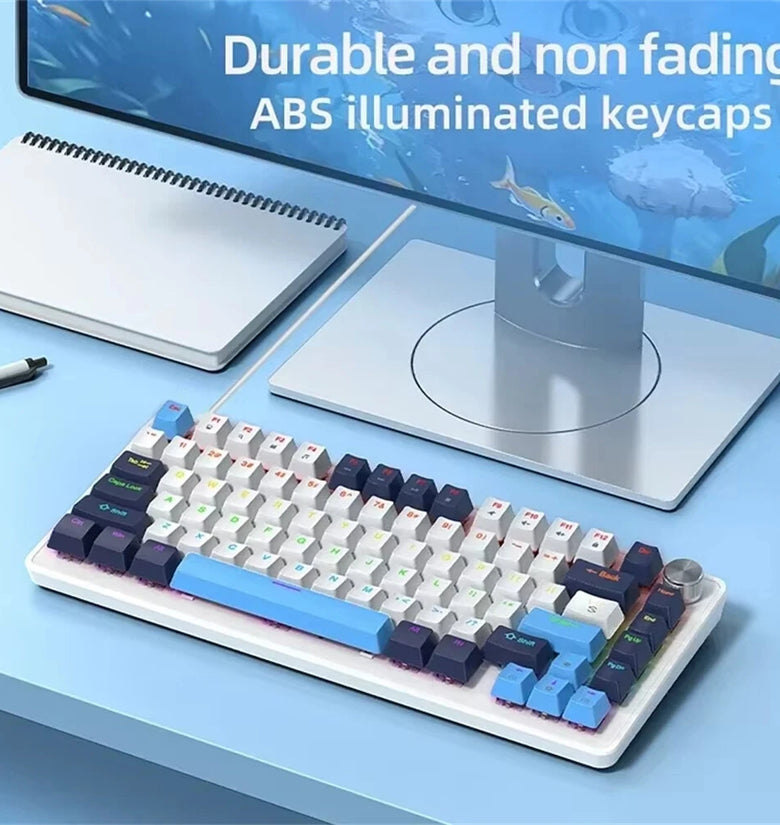 K82 Type-C Wired Mechanical Keyboard with Knob 75% Layout PCB Hot Swap ...