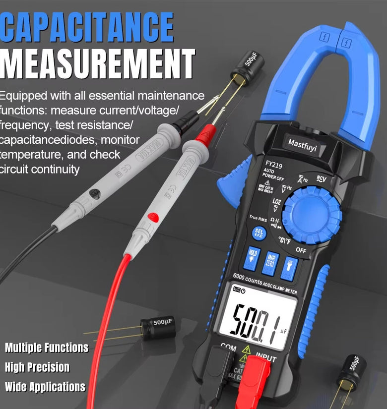 FUYI FY219 Digital Clamp Meter True RMS Multimeter 600A AC DC Current ...