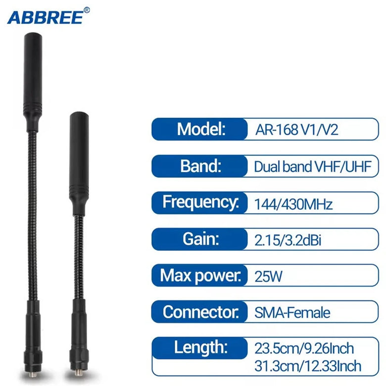 ABBREE AR-168 V1/V2 Gooseneck Tactical Antenna Dual Band VHF/UHF 144/4 ...