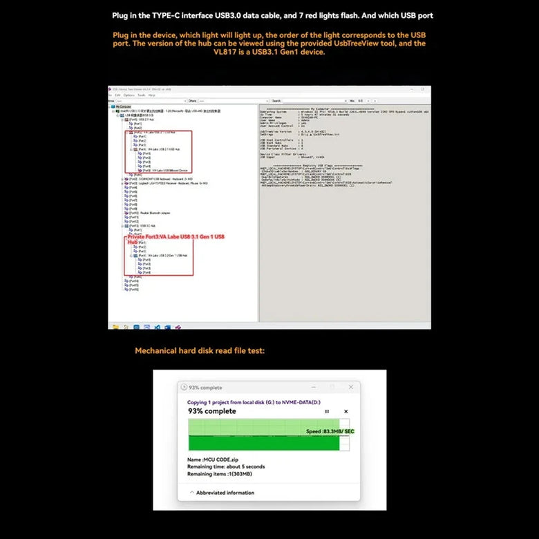 VL817 USB 3.1 Hub Module High Speed 7 Port USB Hub Type C 5Gbps Extern ...