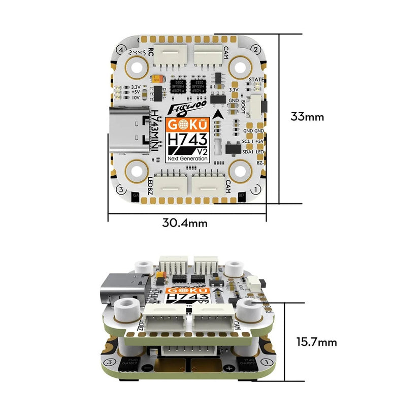 20x20mm Flywoo GOKU H743 PRO Mini Flight Controller Mini AM32 45A 32Bi – HappyFish.co.za